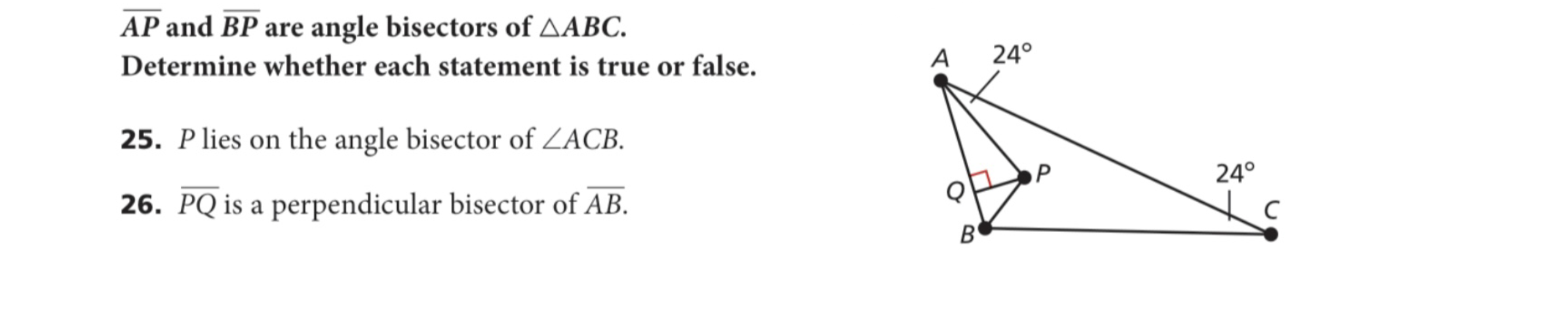 Solved AP and BP are angle bisectors of ABC. Determine | Chegg.com