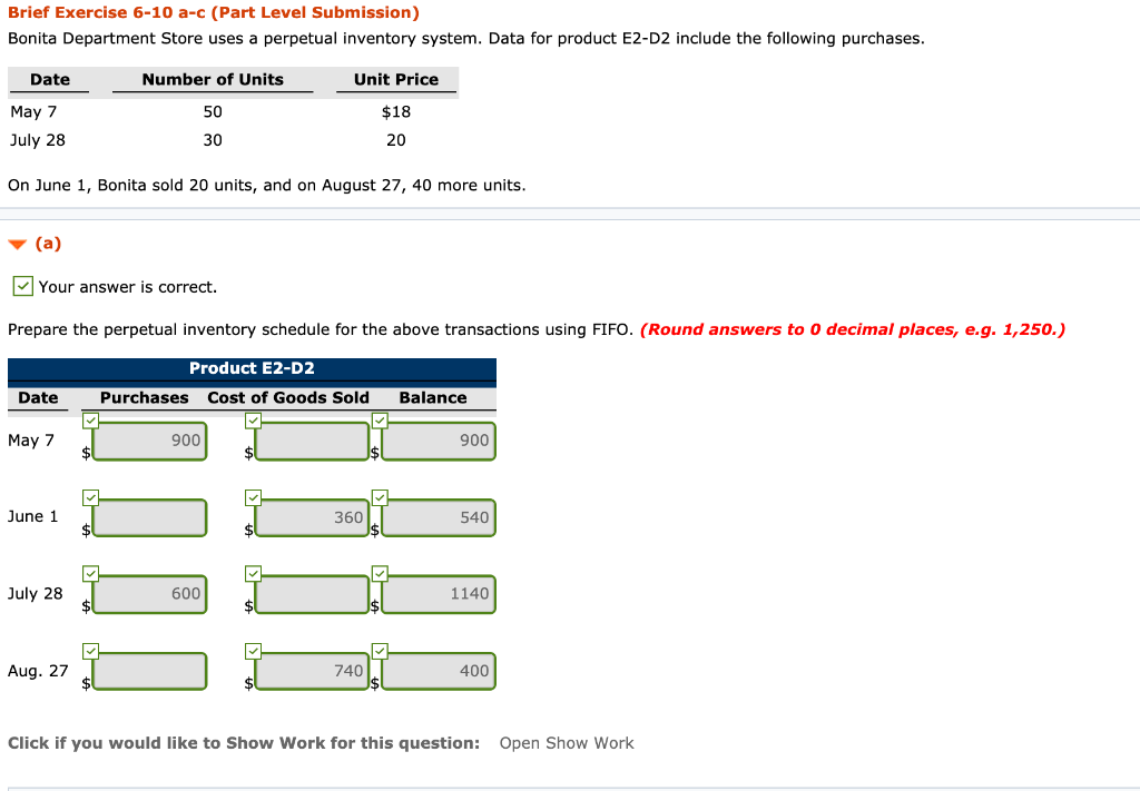 Solved Brief Exercise 6-10 a-c (Part Level Submission) | Chegg.com