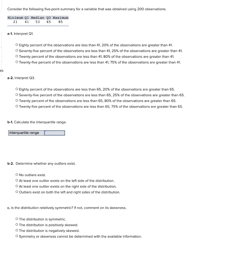 Solved Consider The Following Five point Summary For A Chegg