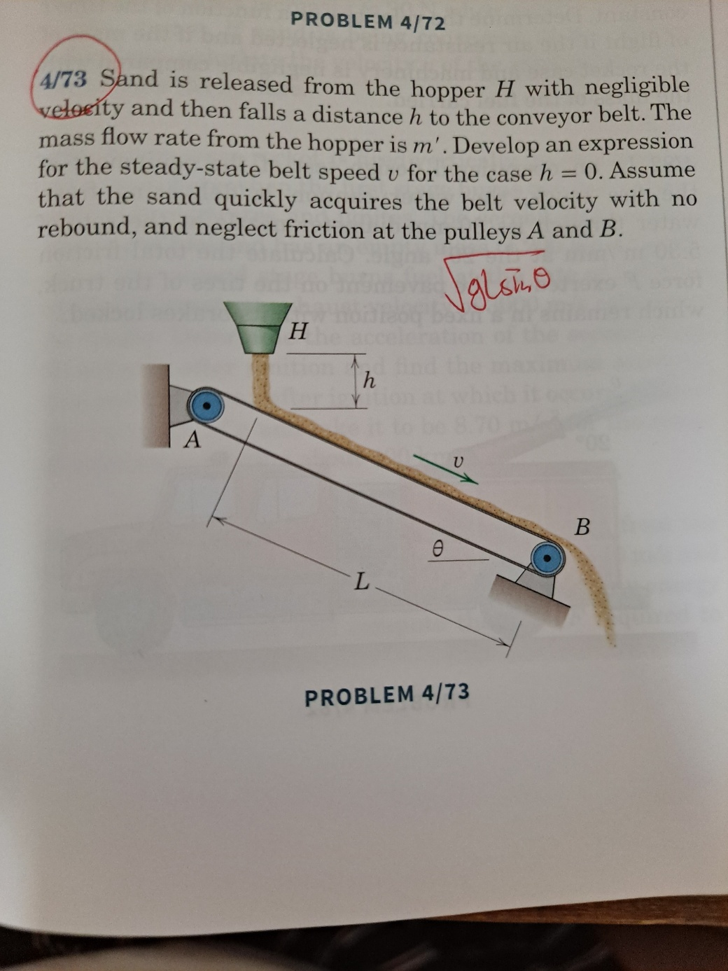 Solved 4/73 Sand is released from the hopper H with | Chegg.com