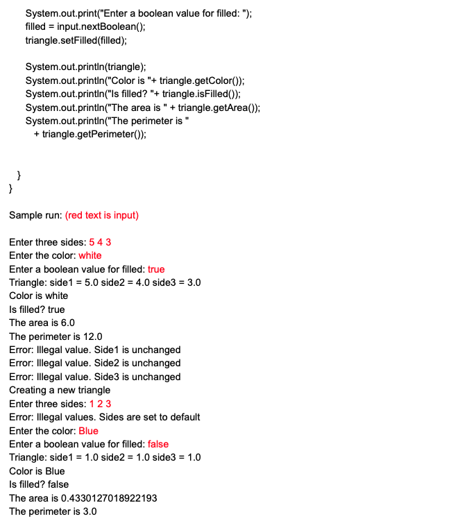 Solved STAGE 1: (THE TRIANGLE CLASS) Design a class named | Chegg.com