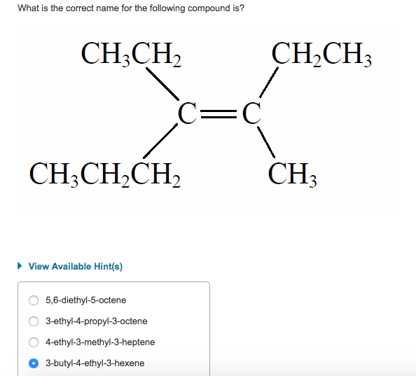 Solved What is the correct name for the following compound | Chegg.com