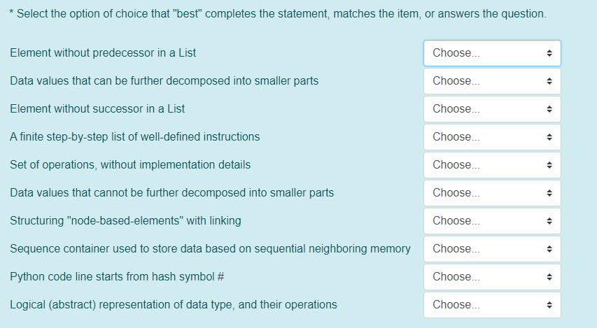 Solved Select the option of choice that "best" completes the | Chegg.com