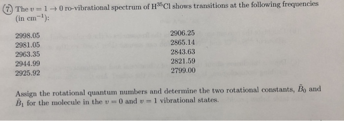 Solved (7. The v 1 0 ro-vibrational spectrum of H35Cl shows | Chegg.com