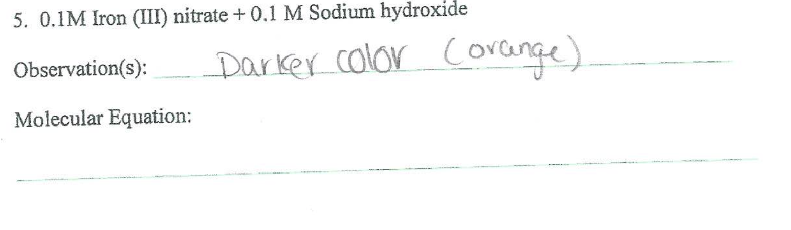 Solved 5. 0.1M Iron (III) nitrate + 0.1 M Sodium hydroxide | Chegg.com