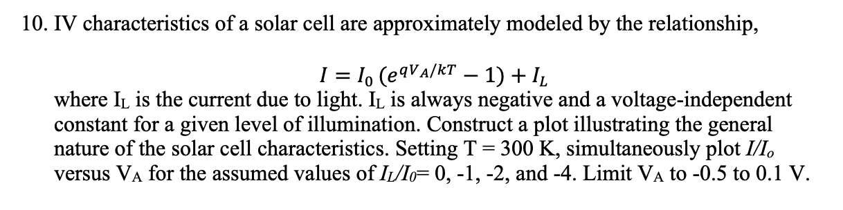 Solved 10. IV characteristics of a solar cell are | Chegg.com