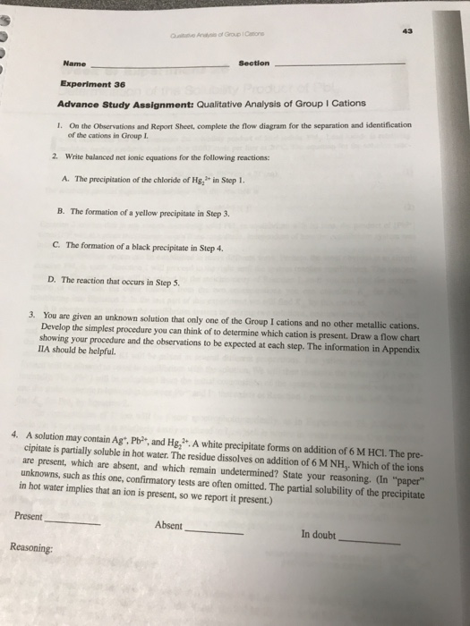 Solved 43 Seetion Name Advance Study Assignment: Qualitative | Chegg.com