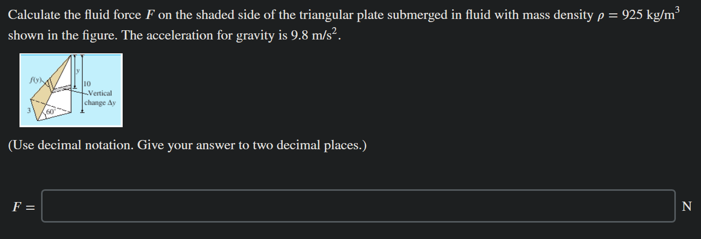 Solved Calculate the fluid force F on the shaded side of the | Chegg.com