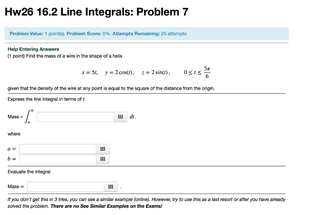 Solved Hw26 16.2 Line Integrals: Problem 7 Problem Value: 1 | Chegg.com