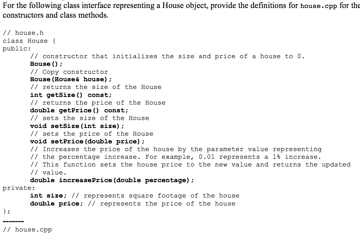 Solved For the following class interface representing a | Chegg.com