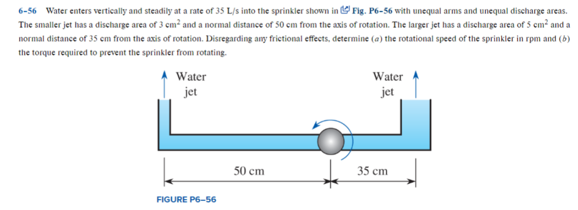 Solved 6-56 ﻿Water enters vertically and steadily at a rate | Chegg.com