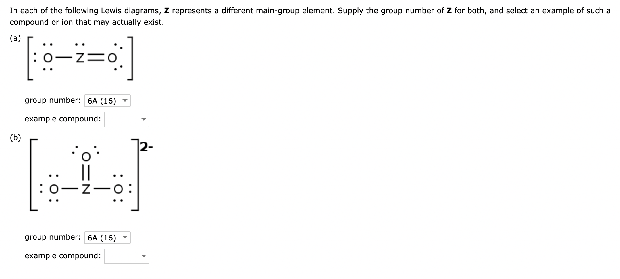Solved In each of the following Lewis diagrams, Z represents | Chegg.com