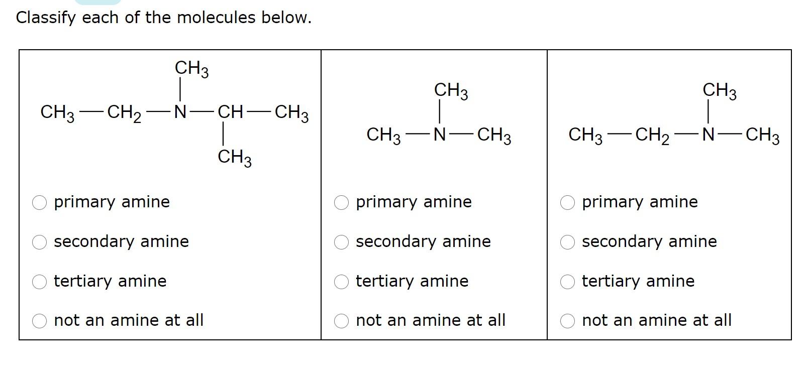 Solved Classify each of the molecules below. CH3 CH3 CH3 CH3 | Chegg.com