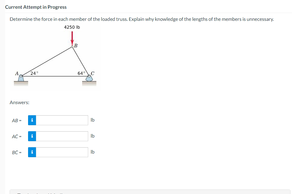 Solved Current Attempt in Progress Determine the force in | Chegg.com
