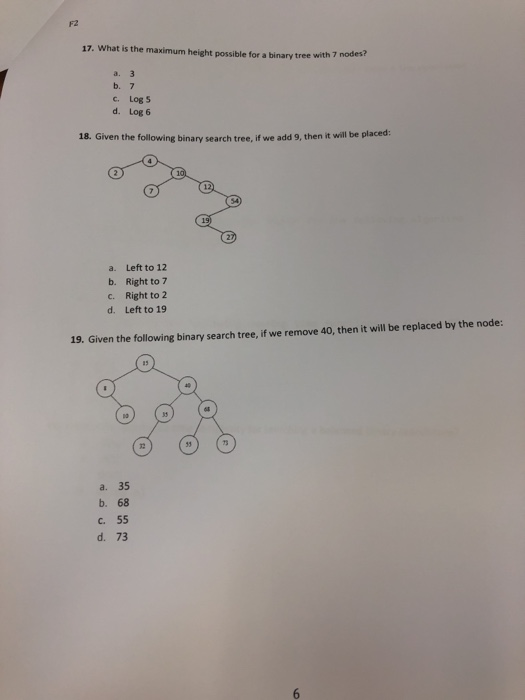 Solved 17. What is the maximum height possible for a binary | Chegg.com