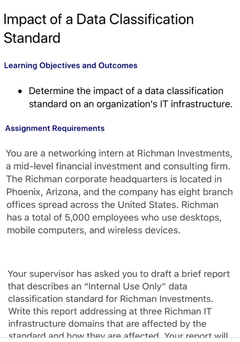 Solved Impact of a Data Classificatiorn Standard Learning | Chegg.com