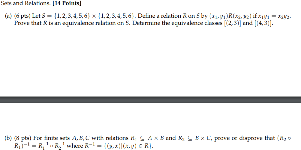 Solved (a) (6 pts) Let S={1,2,3,4,5,6}×{1,2,3,4,5,6}. Define | Chegg.com