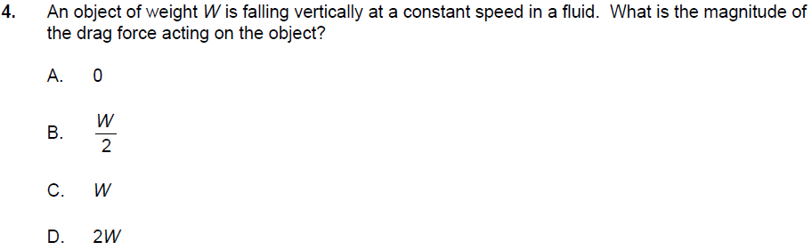 Solved An object of weight W is falling vertically at a | Chegg.com