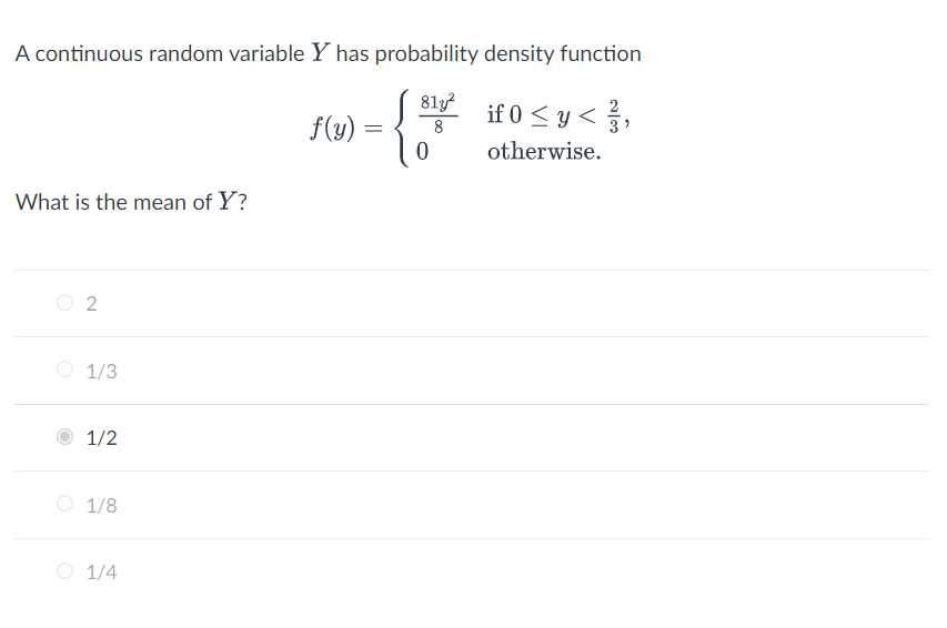 Solved A continuous random variable Y has probability | Chegg.com