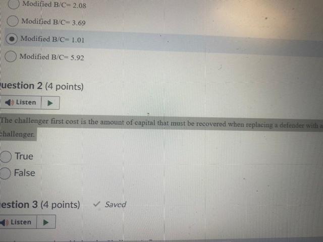 Solved Modified B/C=2.08 Modified B/C=3.69 Modified B/C=1.01 | Chegg.com