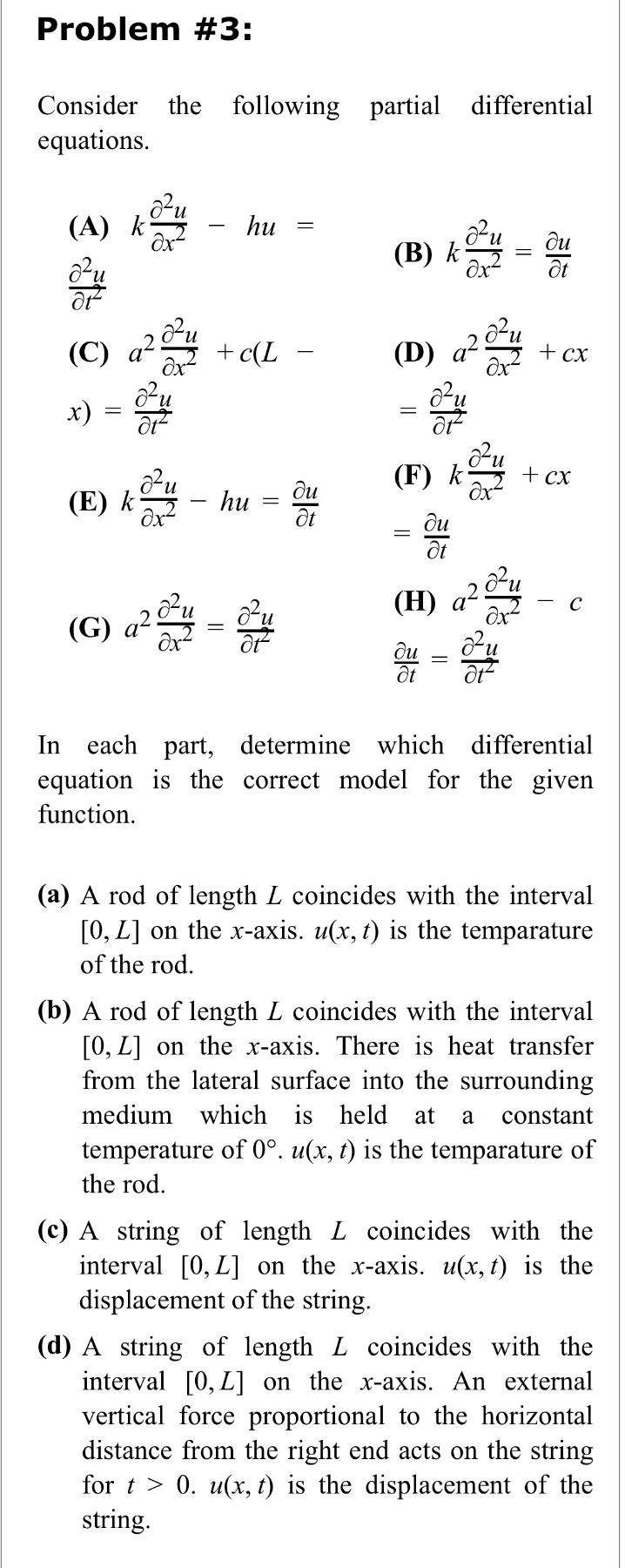 Solved Consider the following partial differential | Chegg.com