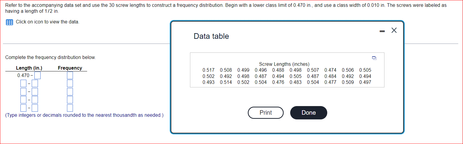 Solved Data table Complete the frequency distribution below. | Chegg.com