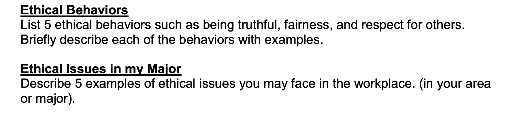 Ethical Behaviors List 5 ethical behaviors such as | Chegg.com