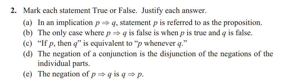 Solved 2. Mark each statement True or False. Justify each | Chegg.com