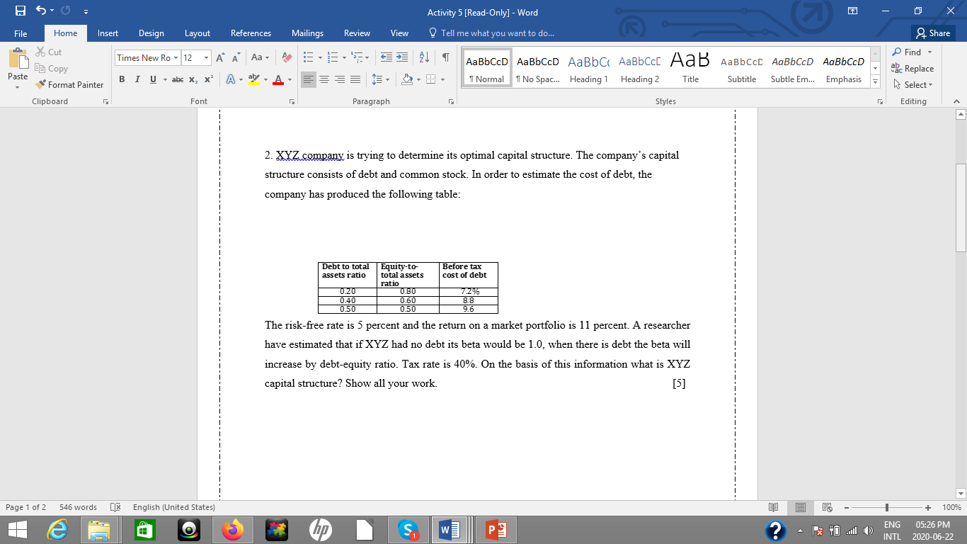 Solved XYZ company is trying to determine its optimal | Chegg.com