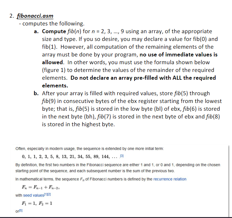 Solved 2. fibonacci.asm - computes the following. a. Compute | Chegg.com