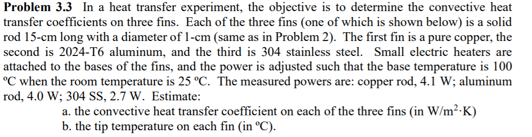 Solved Problem 3.3 In a heat transfer experiment, the | Chegg.com