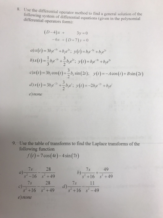 Solved 8. Use the differential operator method to find a | Chegg.com