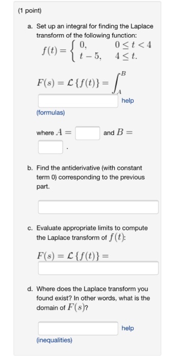 Solved a. Set up an integral for finding the Laplace | Chegg.com