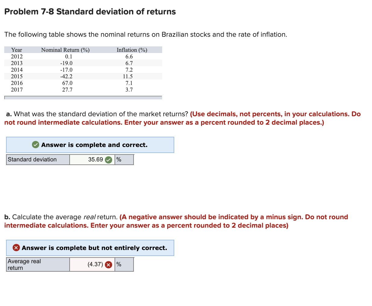 Solved Problem 7-8 Standard deviation of returns The | Chegg.com