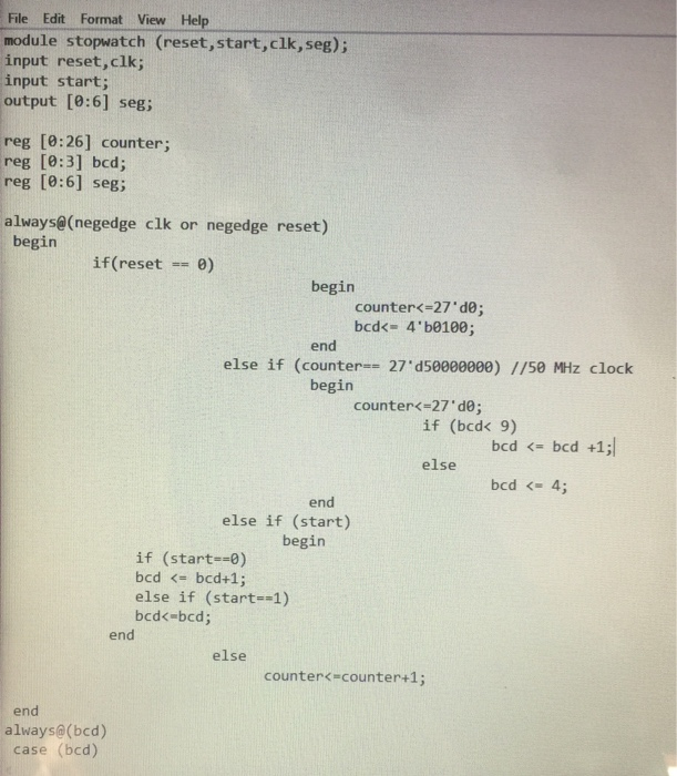Solved File Edit Format View Help module stopwatch | Chegg.com