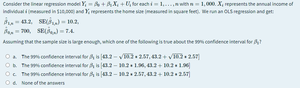Solved = — Consider the linear regression model Y; = Bo + | Chegg.com