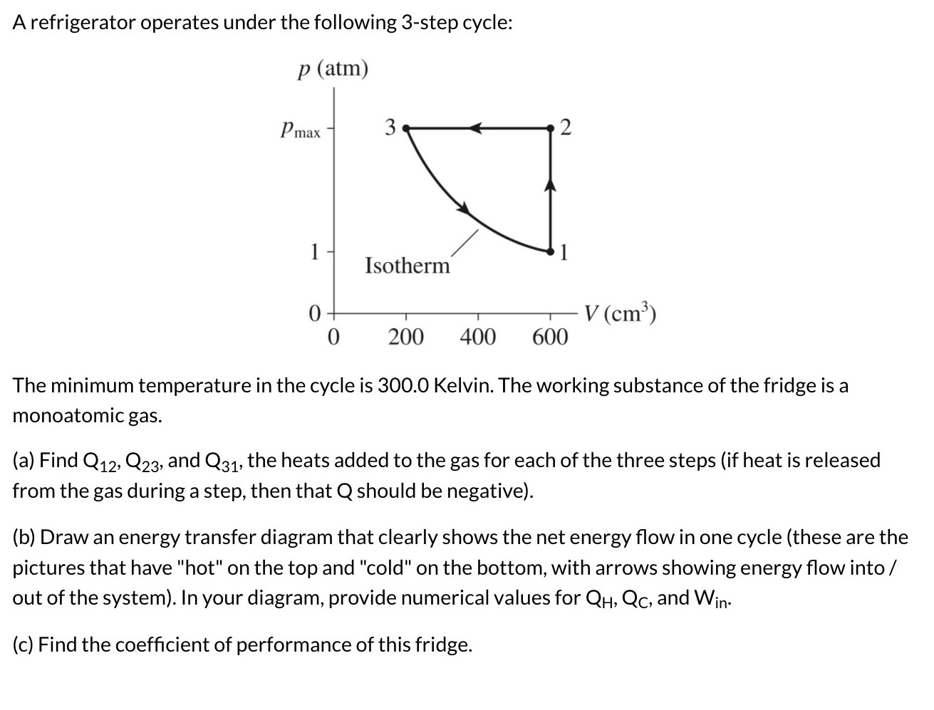 Solved A refrigerator operates under the following 3-step | Chegg.com