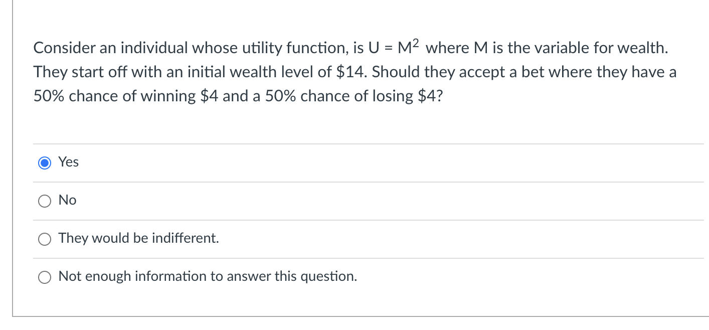 Solved Consider an individual whose utility function, is U = | Chegg.com