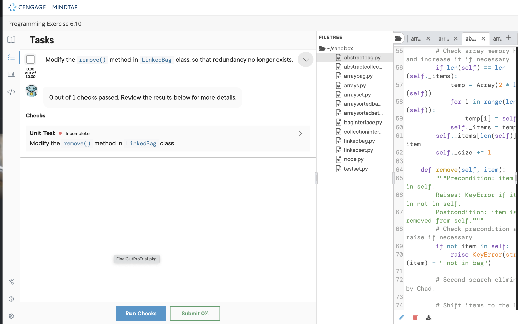 Solved Instructions The remove() method in the LinkedBag | Chegg.com