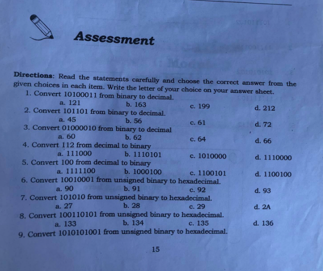 Solved Assessment a. 45 Directions: Read the statements | Chegg.com