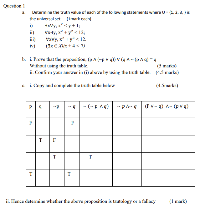 Solved Question 1 a. Determine the truth value of each of | Chegg.com
