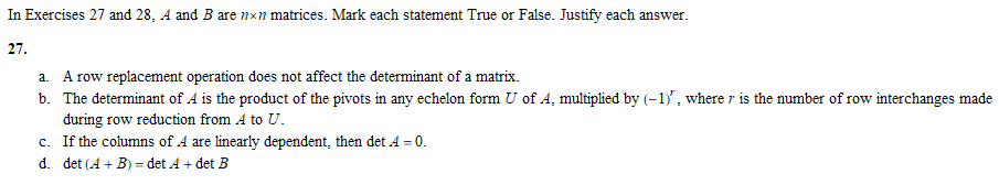 Solved In Exercises 27 and 28, A and B are nxn matrices. | Chegg.com