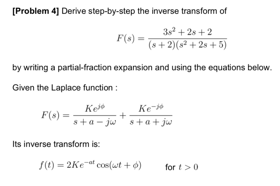 Solved [Problem 4] Derive step-by-step the inverse transform | Chegg.com