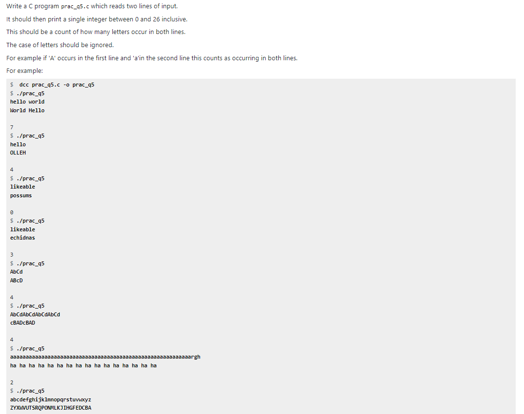 Solved Write a C program prac_q5.c which reads two lines of | Chegg.com