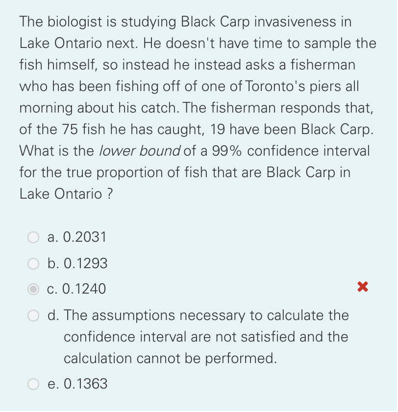 Solved The biologist is studying Black Carp invasiveness in | Chegg.com