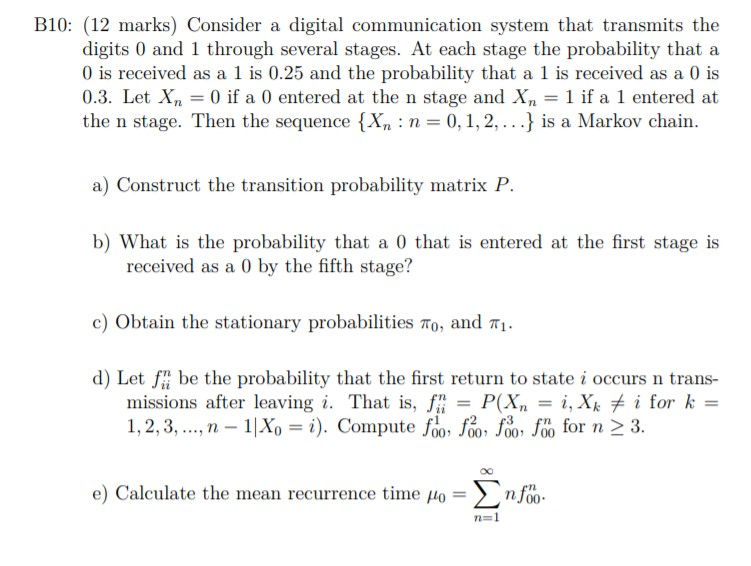Solved B10: (12 marks) Consider a digital communication | Chegg.com