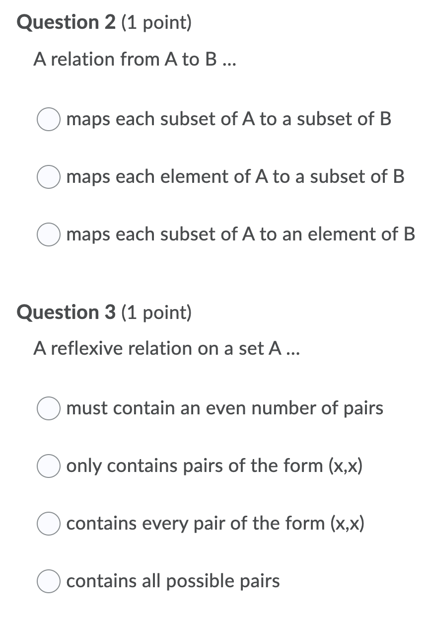 Solved Question 2 (1 point) A relation from A to B ... maps | Chegg.com