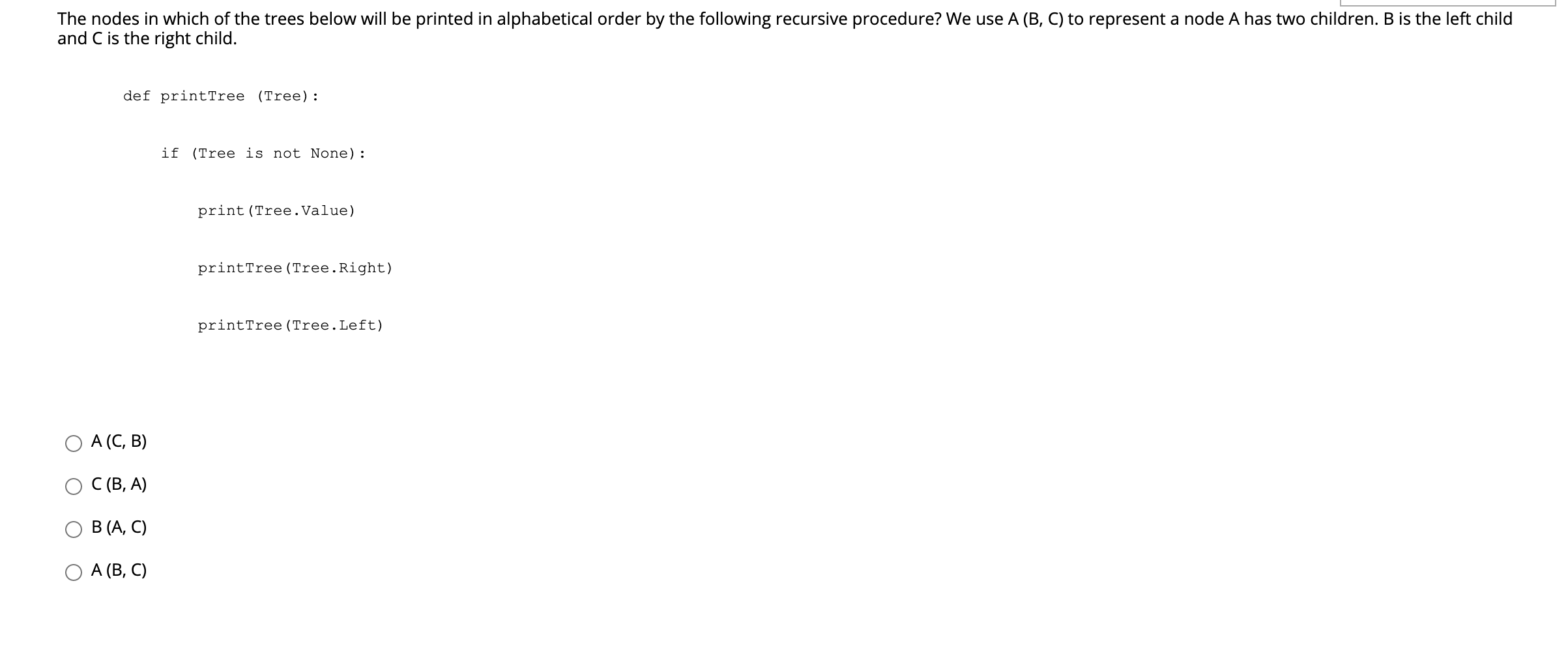 Solved The nodes in which of the trees below will be printed | Chegg.com