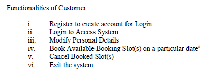 Solved Functionalities of Customer i. Register to create | Chegg.com