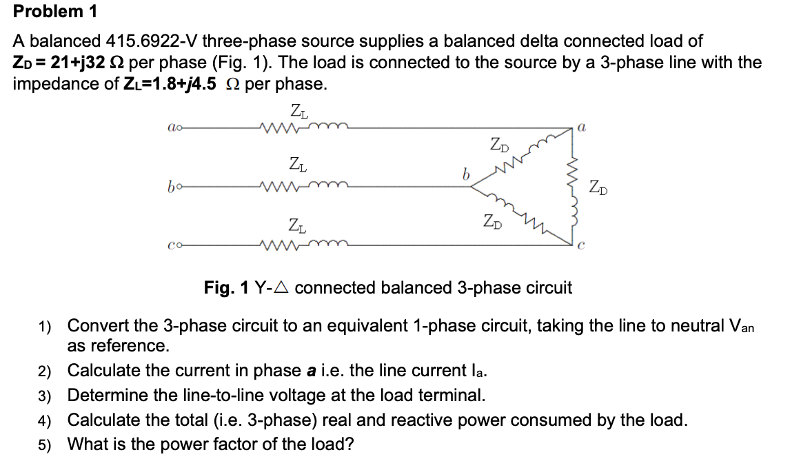 Solved Problem 1 A balanced 415.6922-V three-phase source | Chegg.com